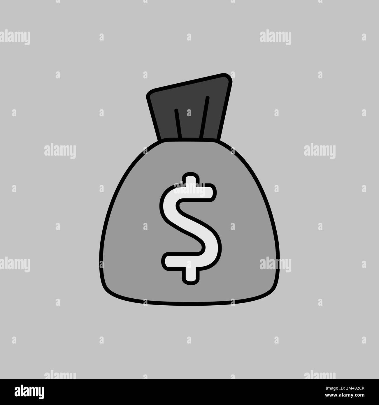 Money Bag outline grayscale icon vector. Finances sign. Graph symbol ...