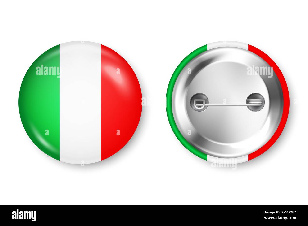 Realistic button badge with printed Italian flag. Souvenir from Italy ...