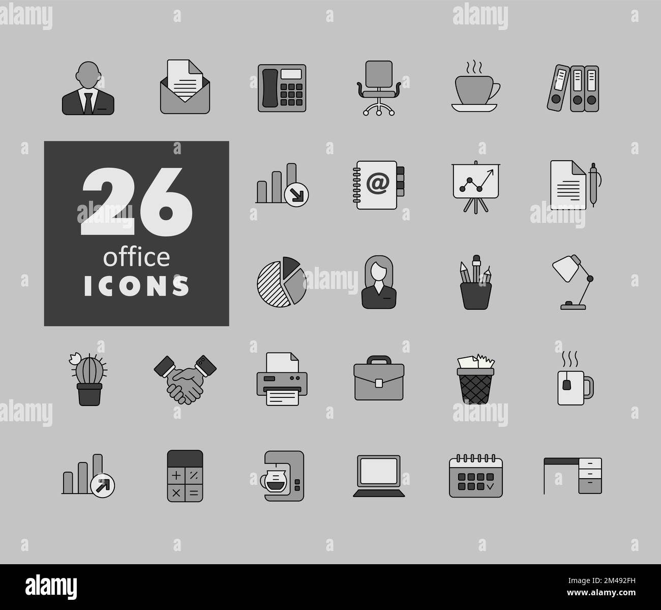 Office outline isolated grayscale icon. Office sign. Graph symbol for your web site design, logo ...