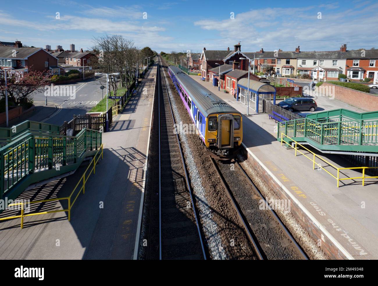 Northern Rail class 156 train at the small 2 platform Layton railway ...