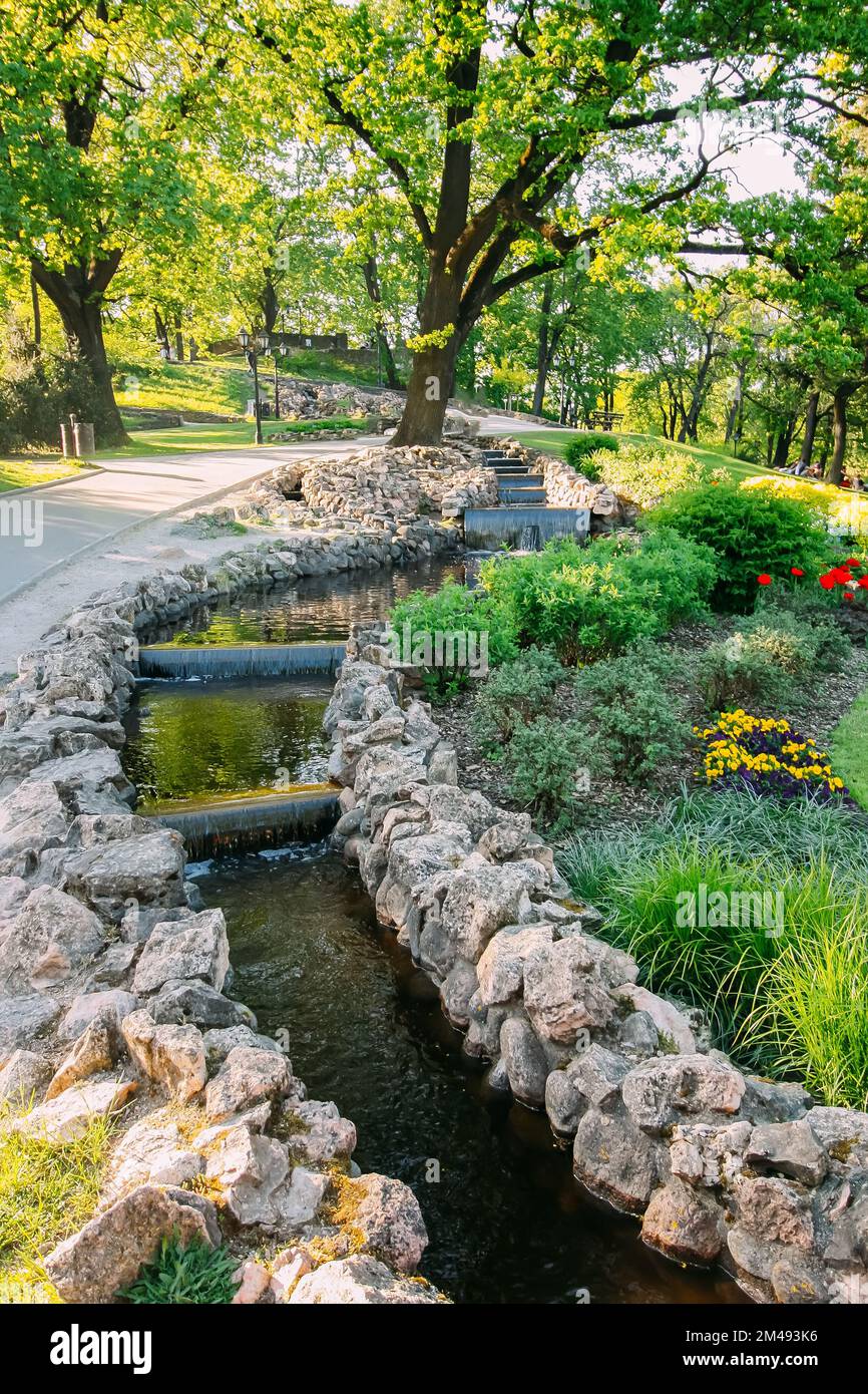 Scenic view in a spring park. Flowers in bloom Stock Photo - Alamy