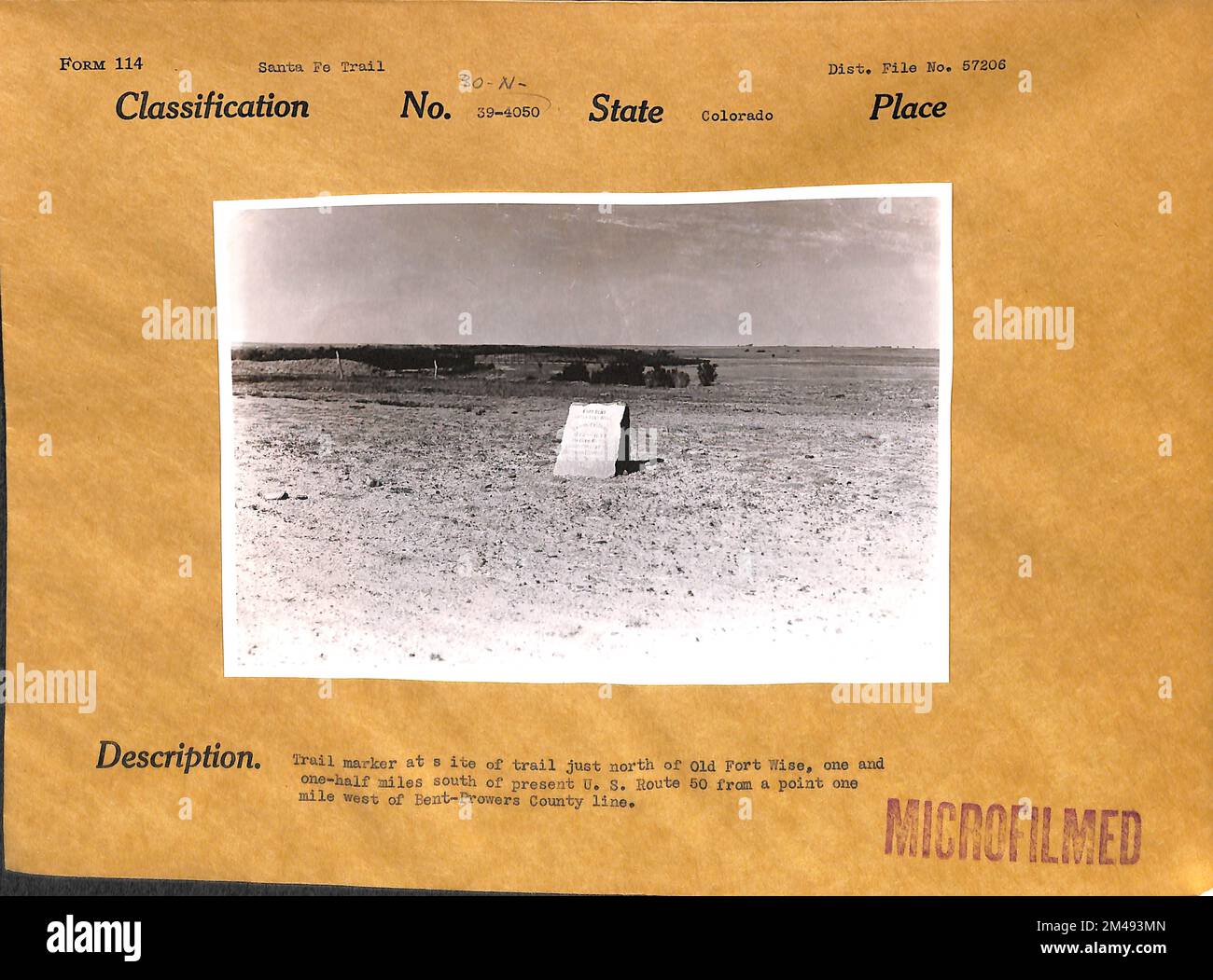 Trail Marker at Site of Trail Just North of Old Fort Wise. Original ...