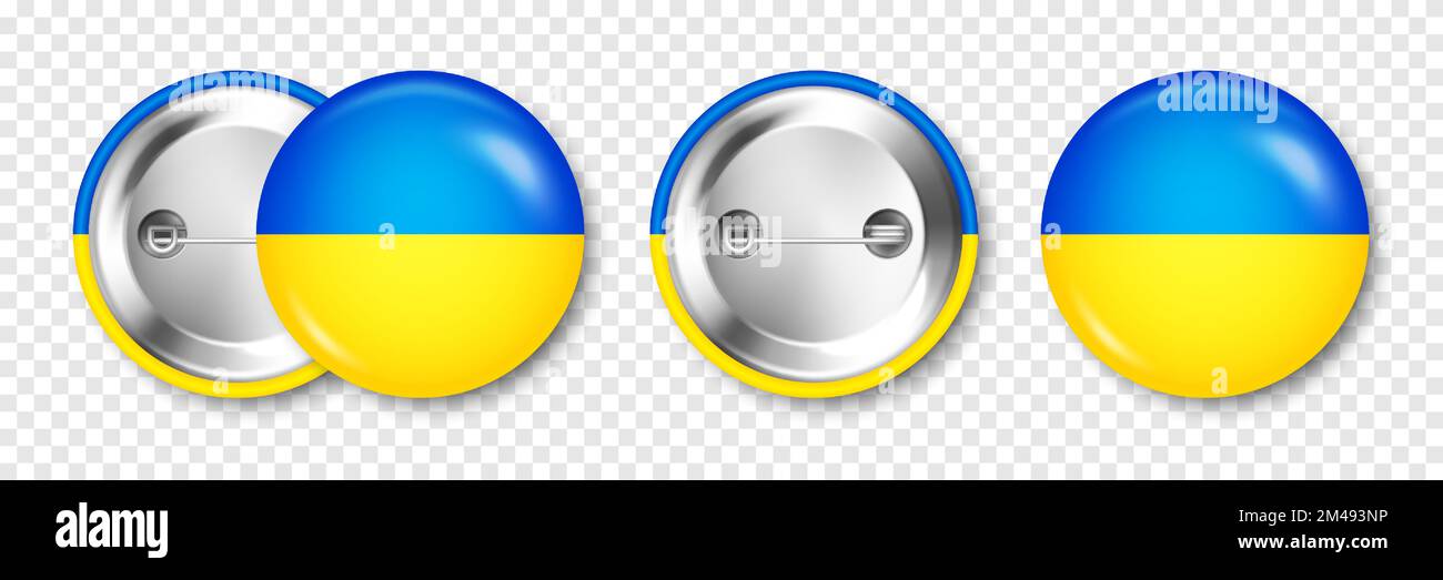Realistic button badge with printed Ukrainian flag. Souvenir from ...