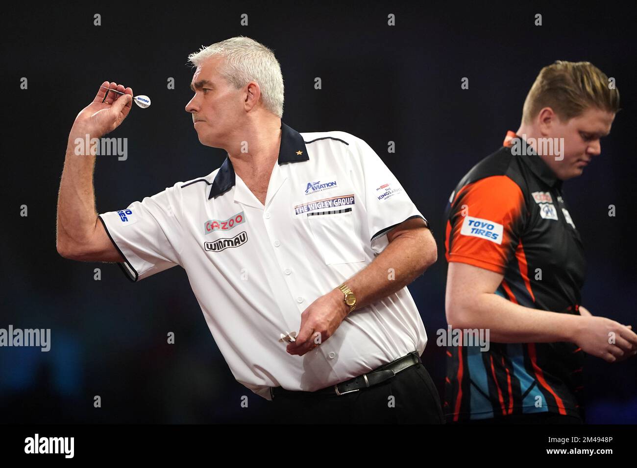 England's Steve Beaton in action against Netherland's Danny van Trijp ...