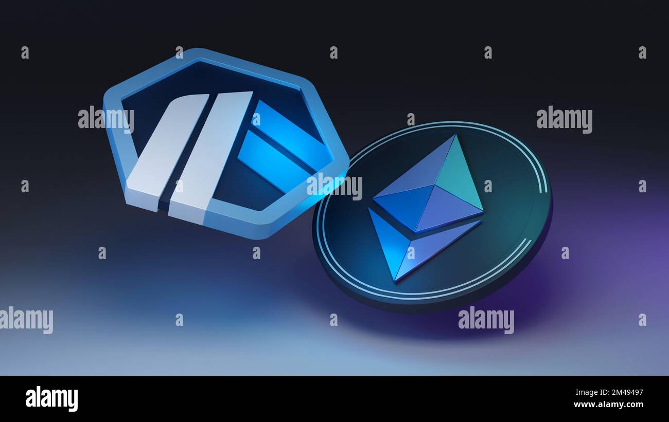 Arbitrum and Ethereum coin. 3D render. Crypto Stock Photo - Alamy