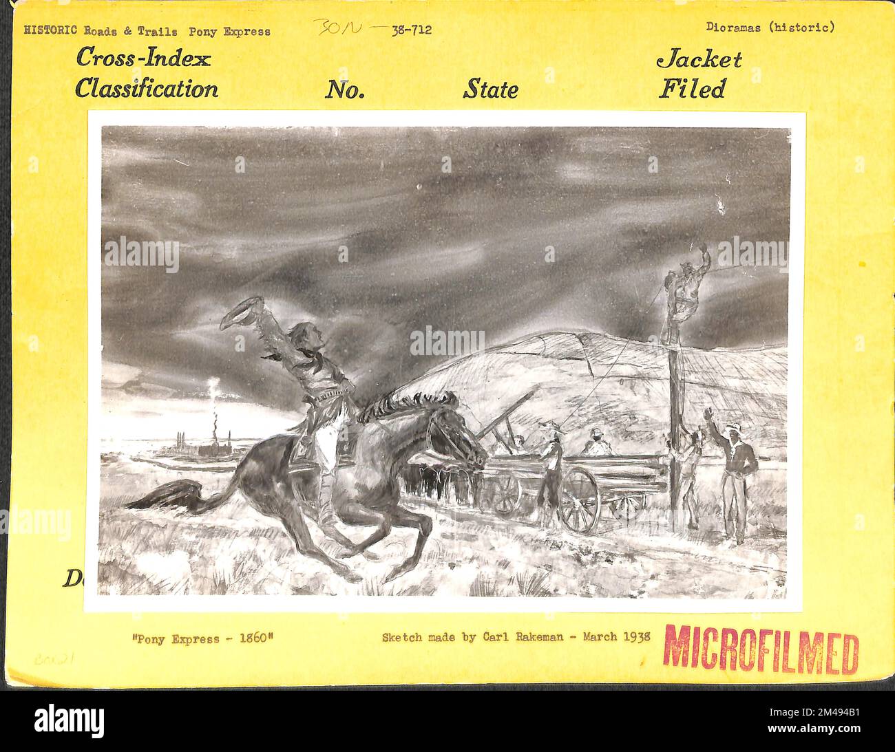 Pony Express, 1860. Original caption: "Pony Express - 1860". Sketch ...