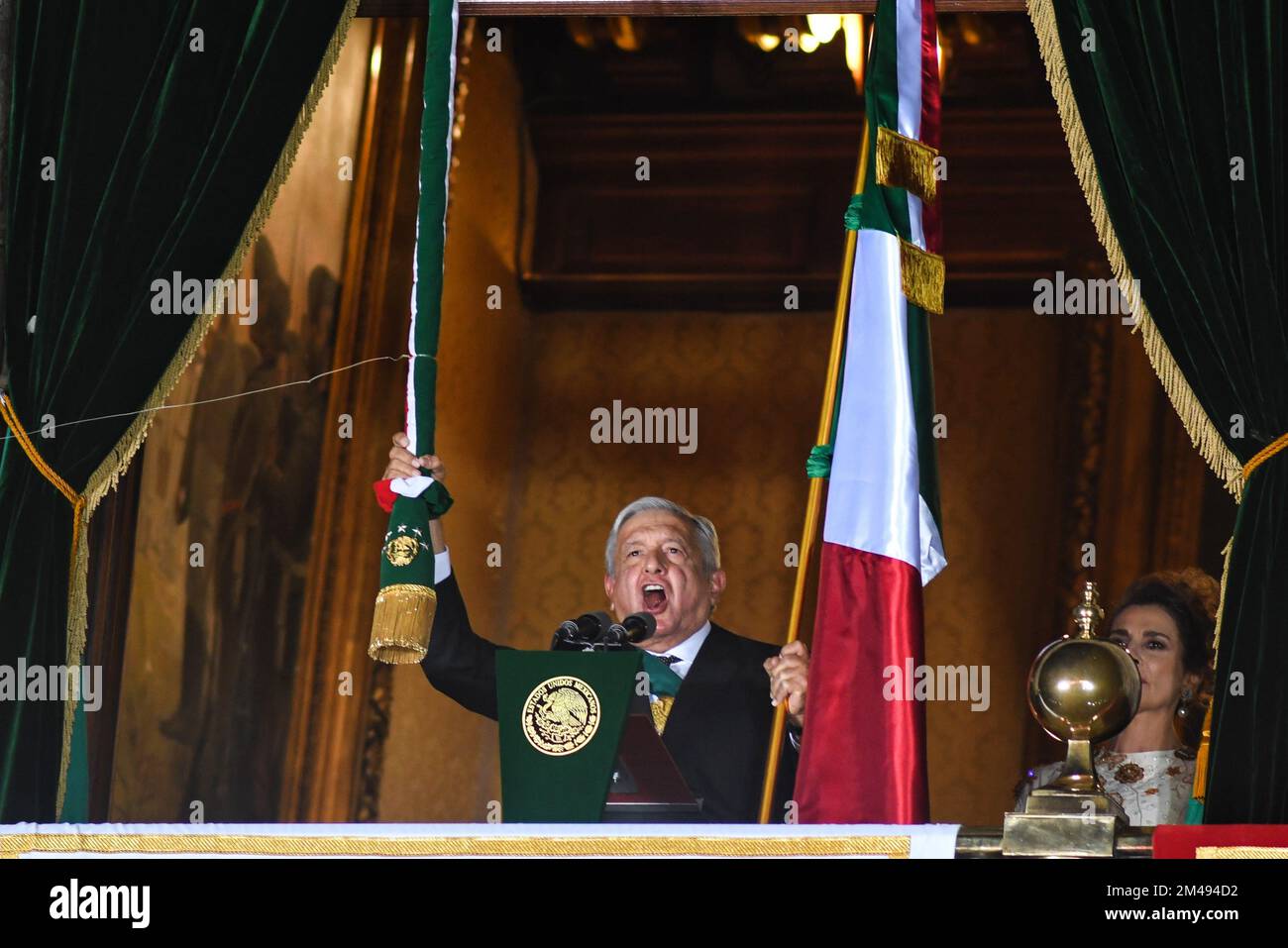 The Mexican president Andres Manuel Lopez Obrador delivers the Cry of ...