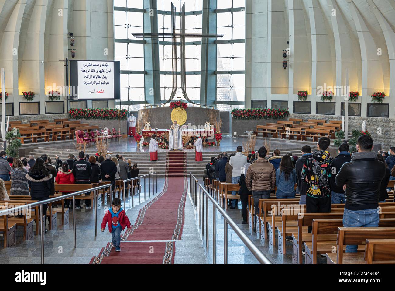 Interior of the Maronite cathedral, Lady of Lebanon, Harissa, Lebanon ...
