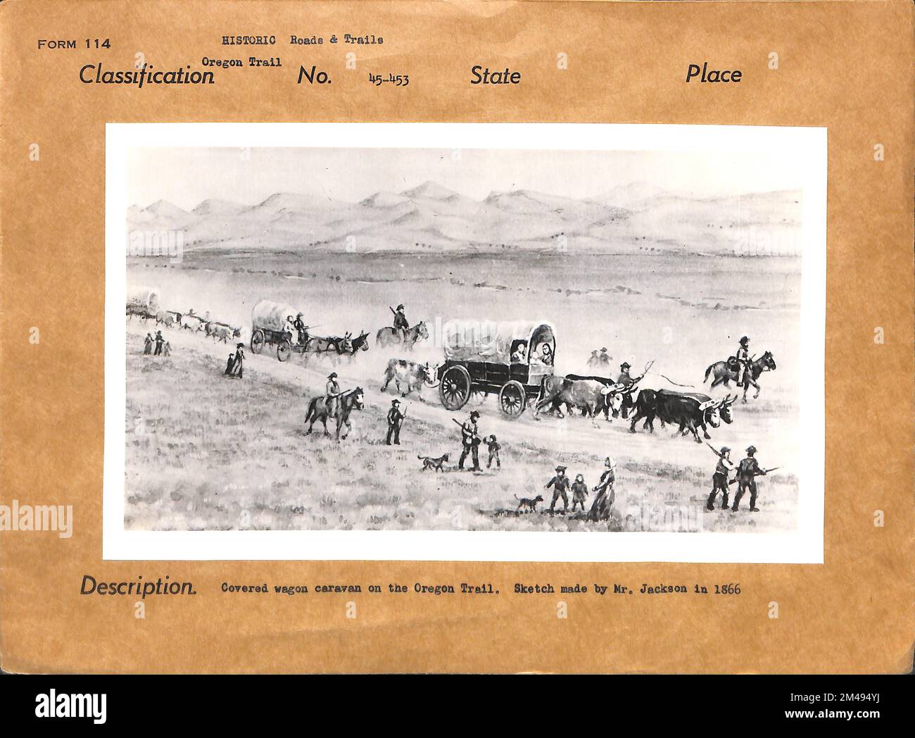 Covered Wagon Caravan on the Oregon Trail. Original caption: Covered ...