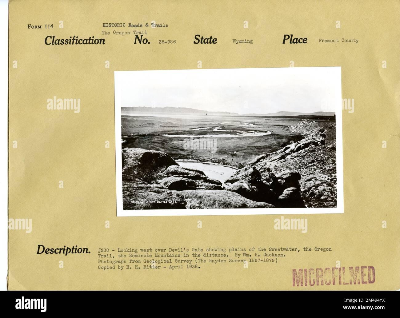 Looking West Over Devil's Gate. Original caption: #288 - Looking West ...