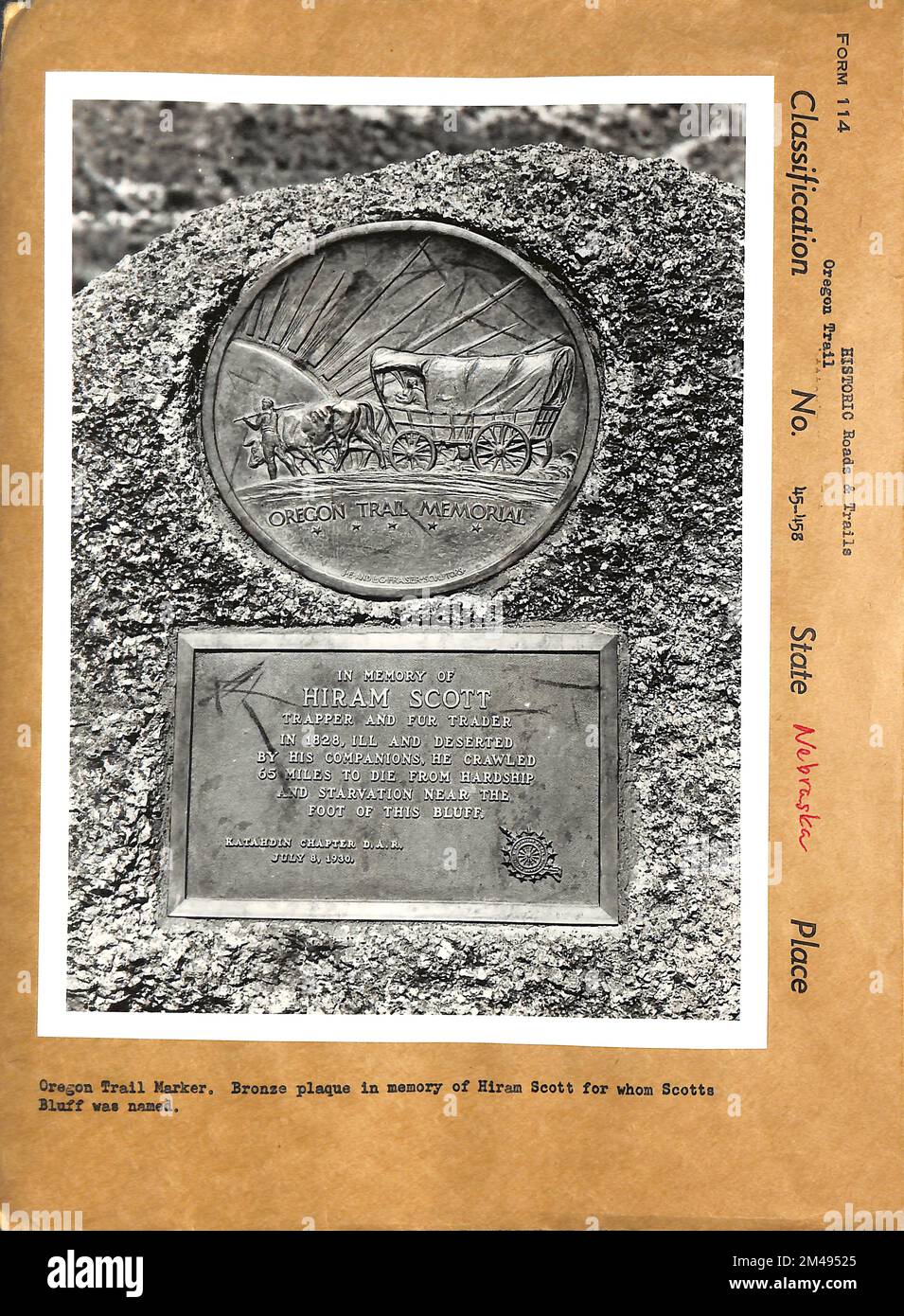 Oregon Trail Marker, Bronze Plaque in Memory of Hiram Scott For Who ...