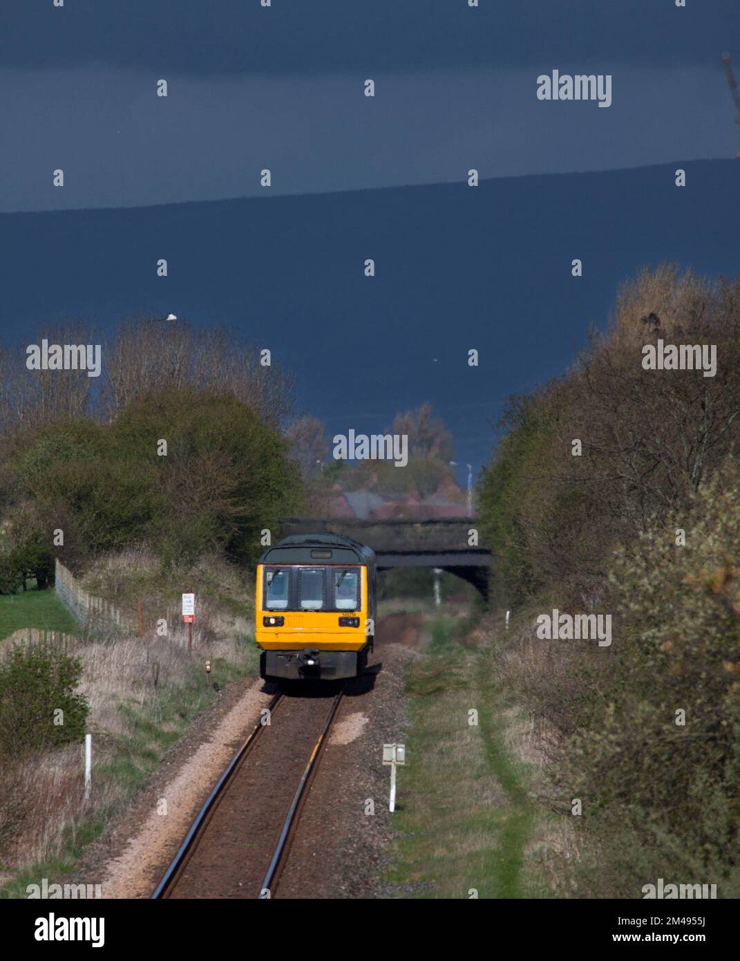 Northern rail class 142 pacer train on the rural single track south Fylde railway line Stock ...