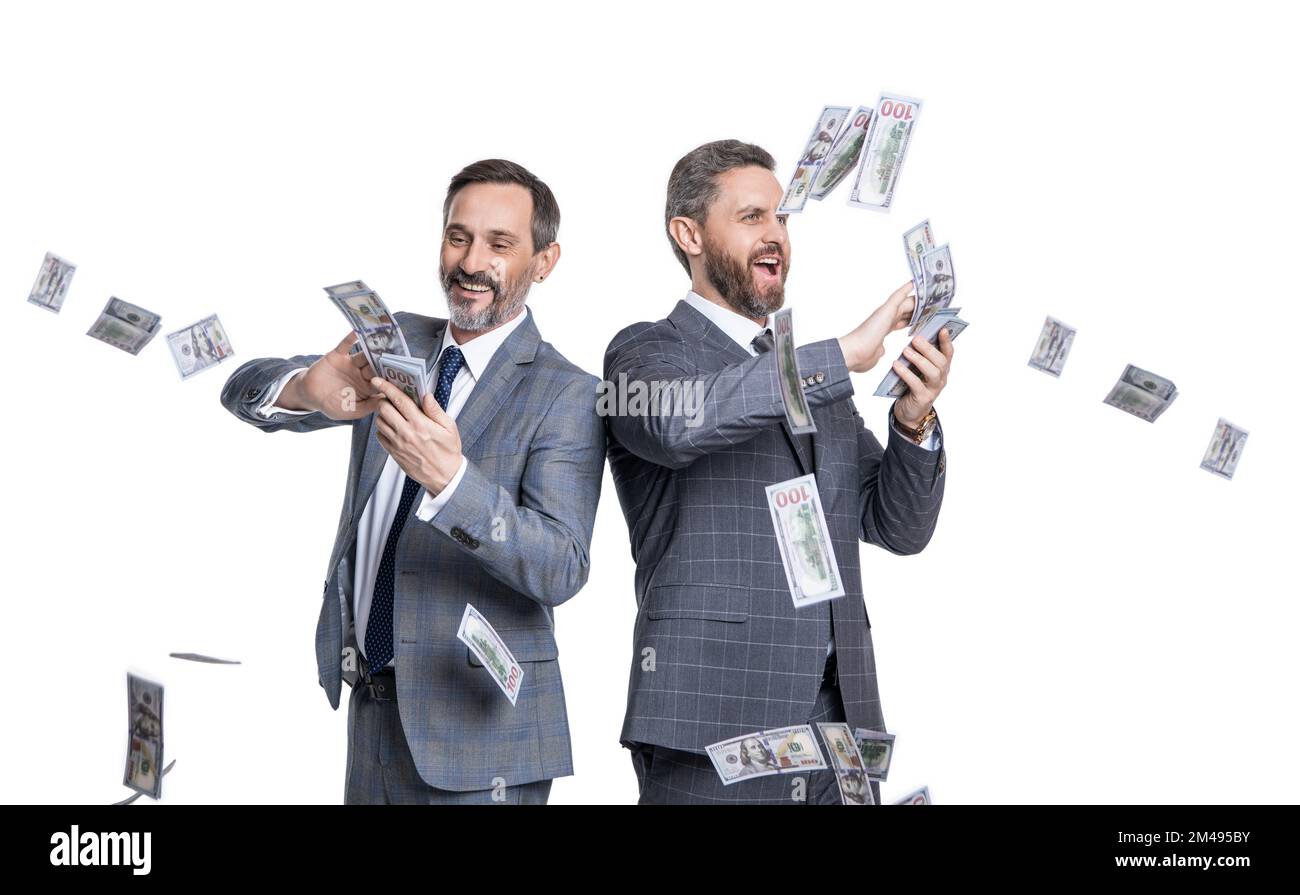Happy Millionaire Men Hold Money Isolated On White Background