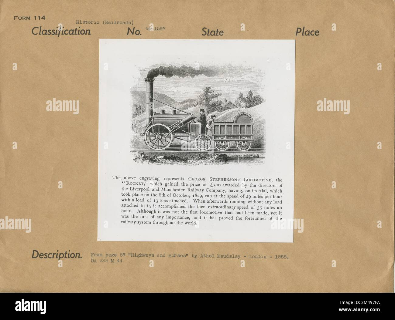 George Stephenson's Locomotive, the "Rocket". Original caption: From ...