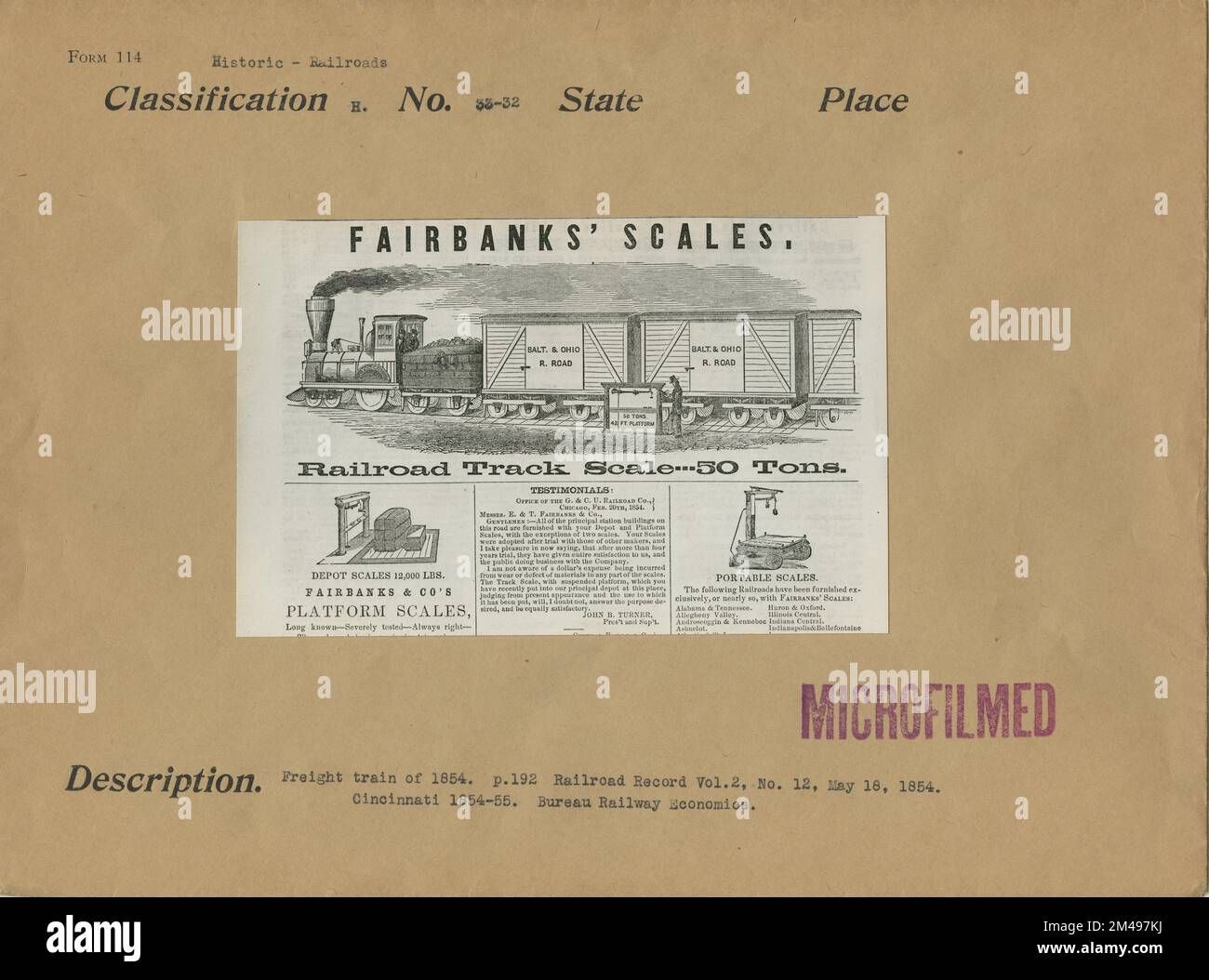 Freight Train of 1854. Original caption: From Railroad Record, Vol. 2 ...