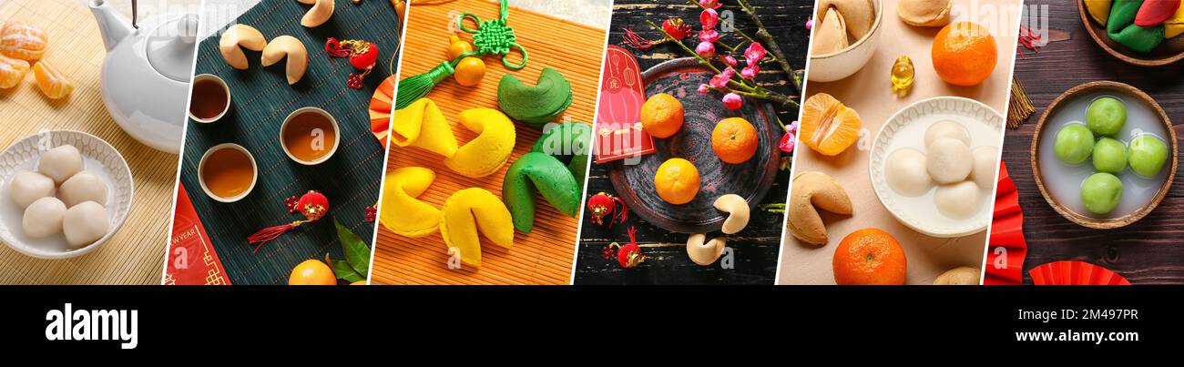 Collage of beautiful Chinese symbols on table Stock Photo - Alamy