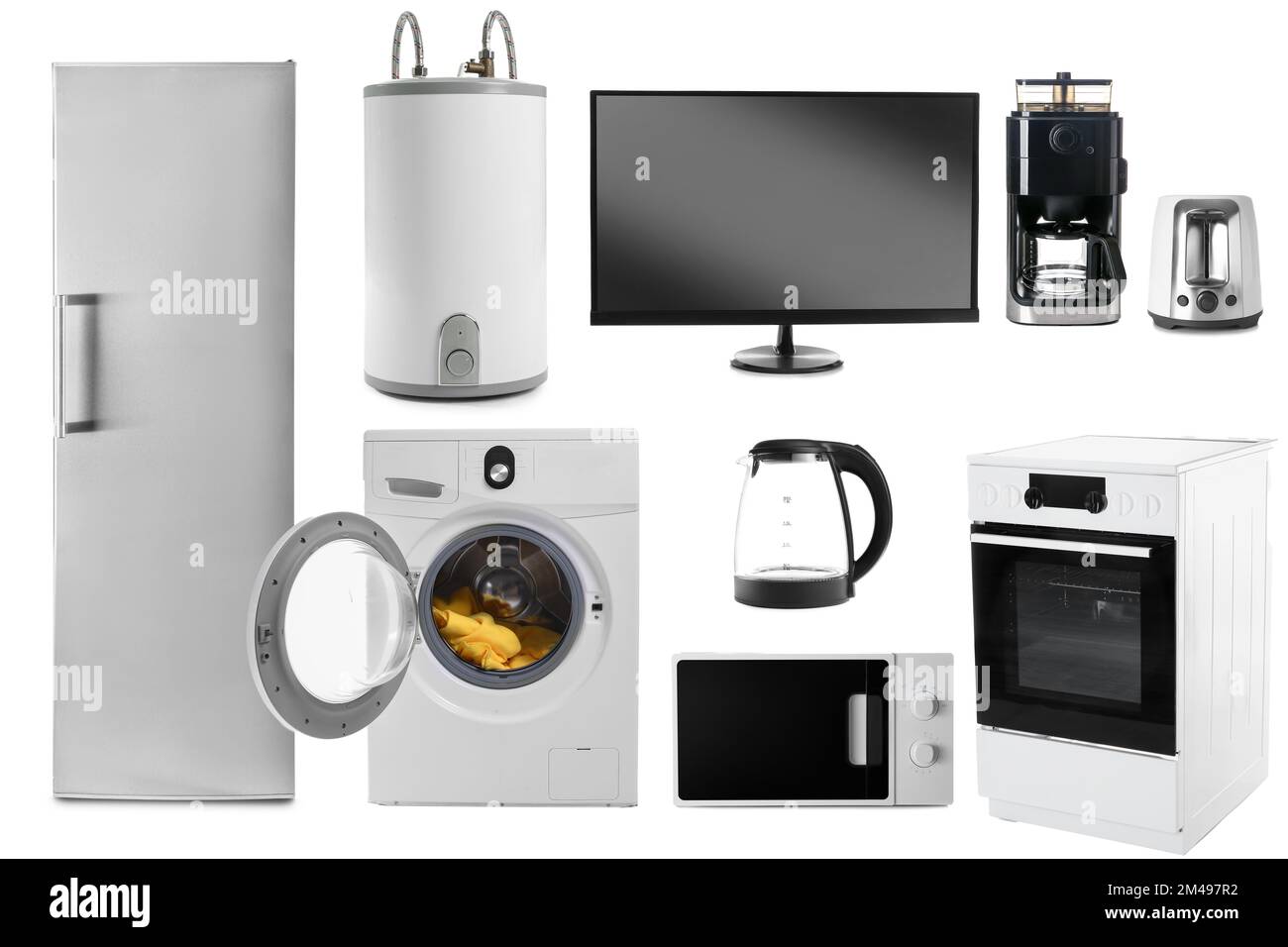 Collage of modern household appliances on white background Stock Photo ...