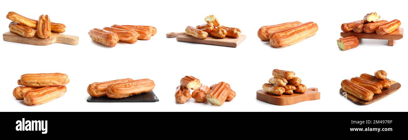 Set of sweet eclairs isolated on white Stock Photo - Alamy