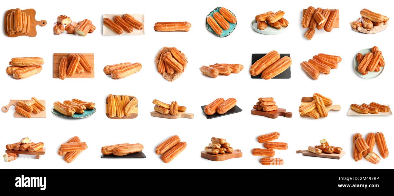 Set of many sweet eclairs isolated on white Stock Photo - Alamy