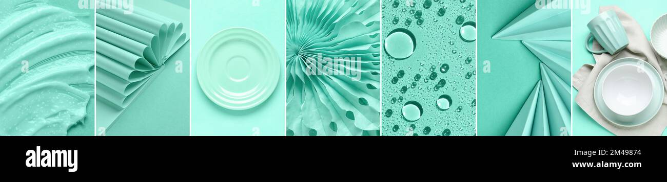 Collage of photos in mint colors Stock Photo - Alamy