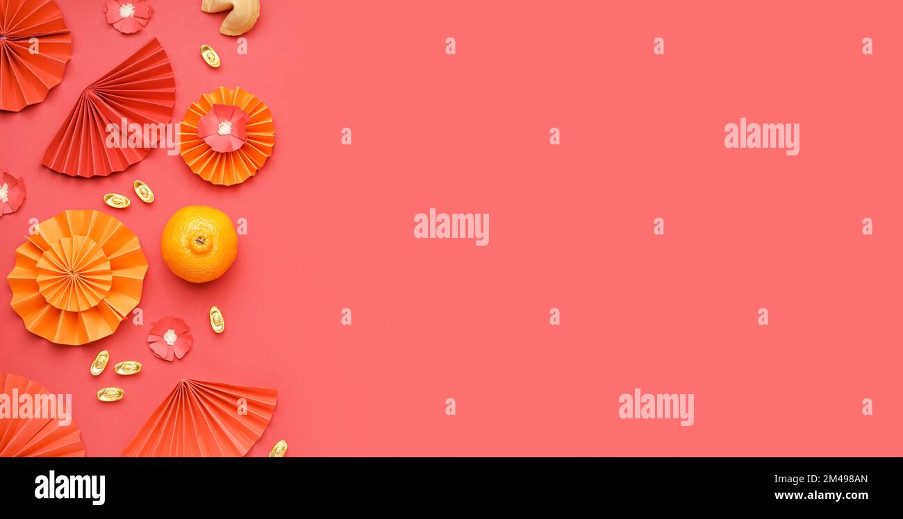 Mandarin and Chinese symbols on red background with space for text. New ...