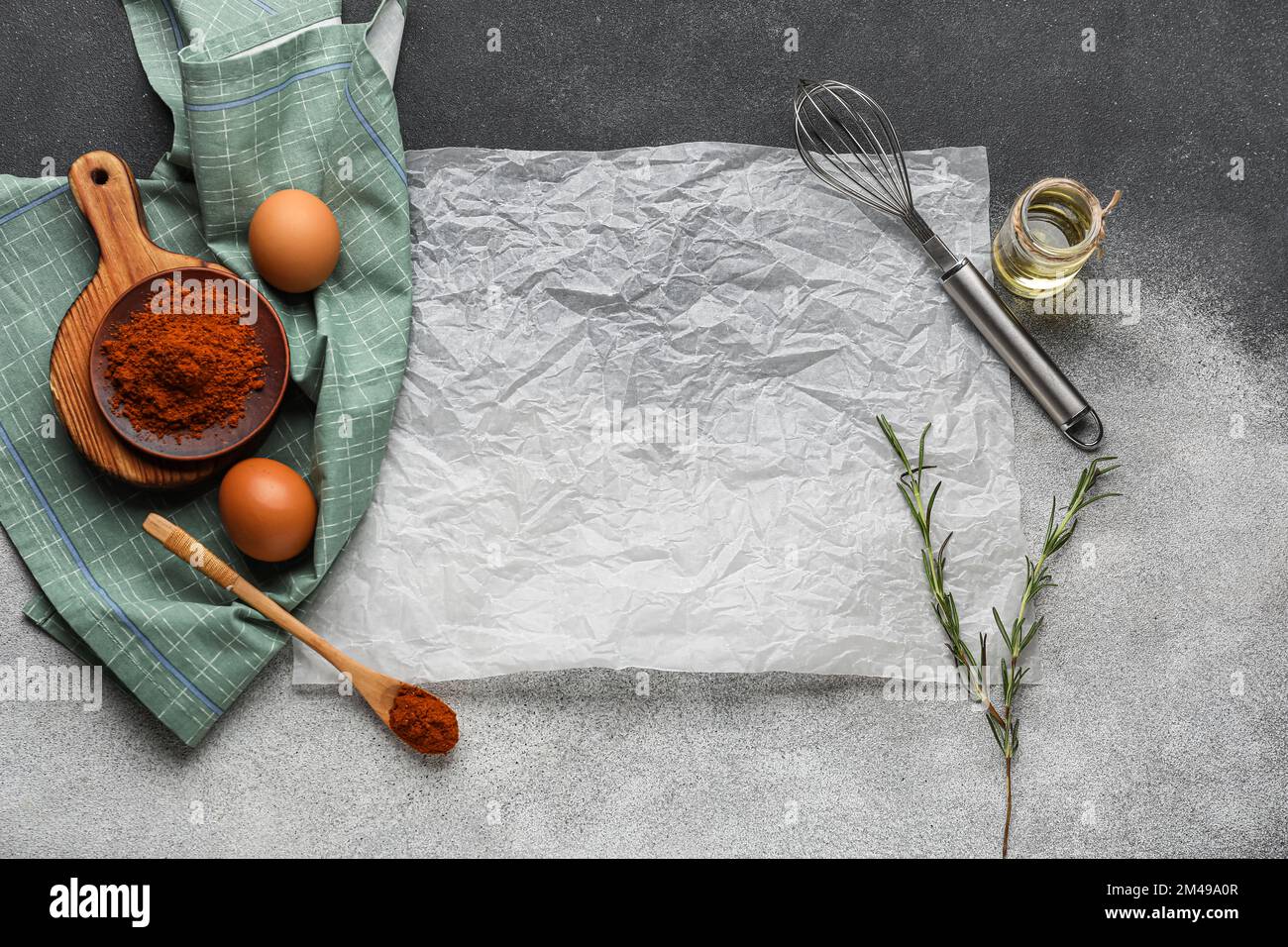 Baking paper with ingredients on black and white background Stock Photo ...