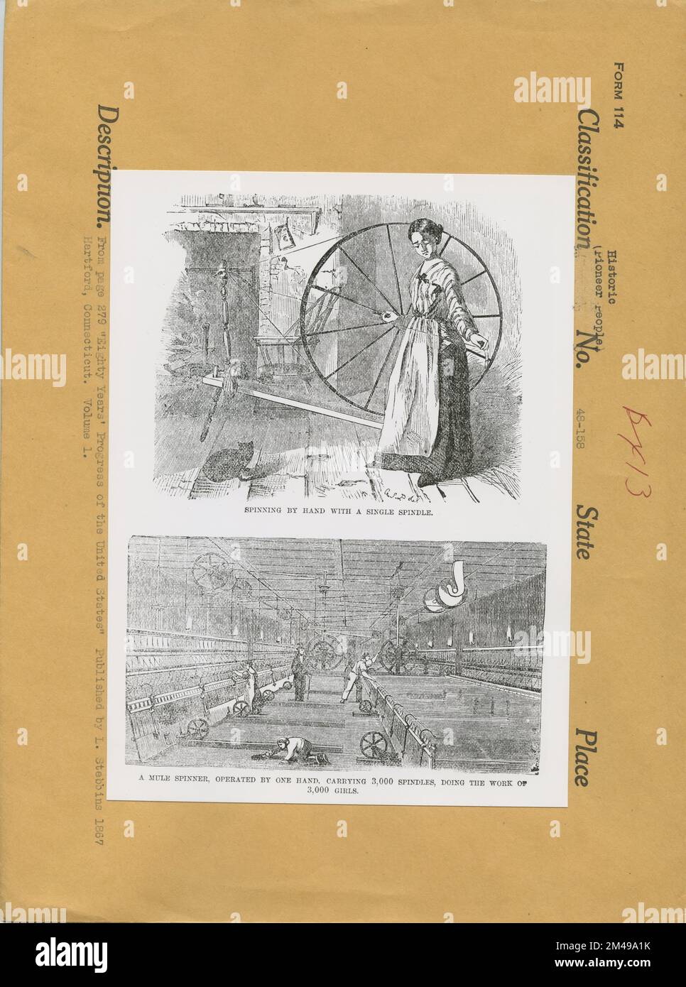 Spinning By Hand with a Single Spindle; a Mule Spinner, Operated By One ...