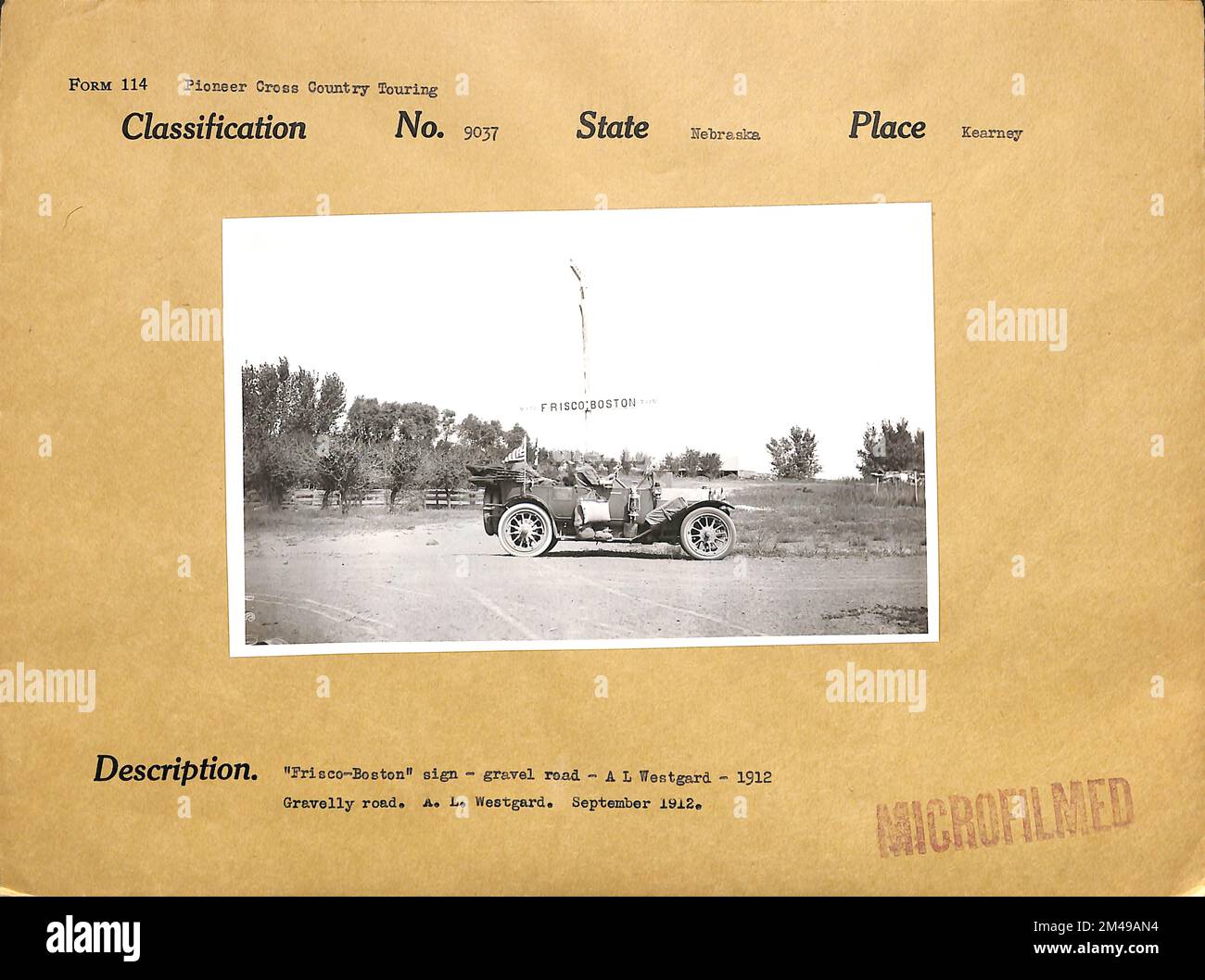 Frisco-Boston Sign, Gravel Road. Original caption: "Frisco - Boston ...