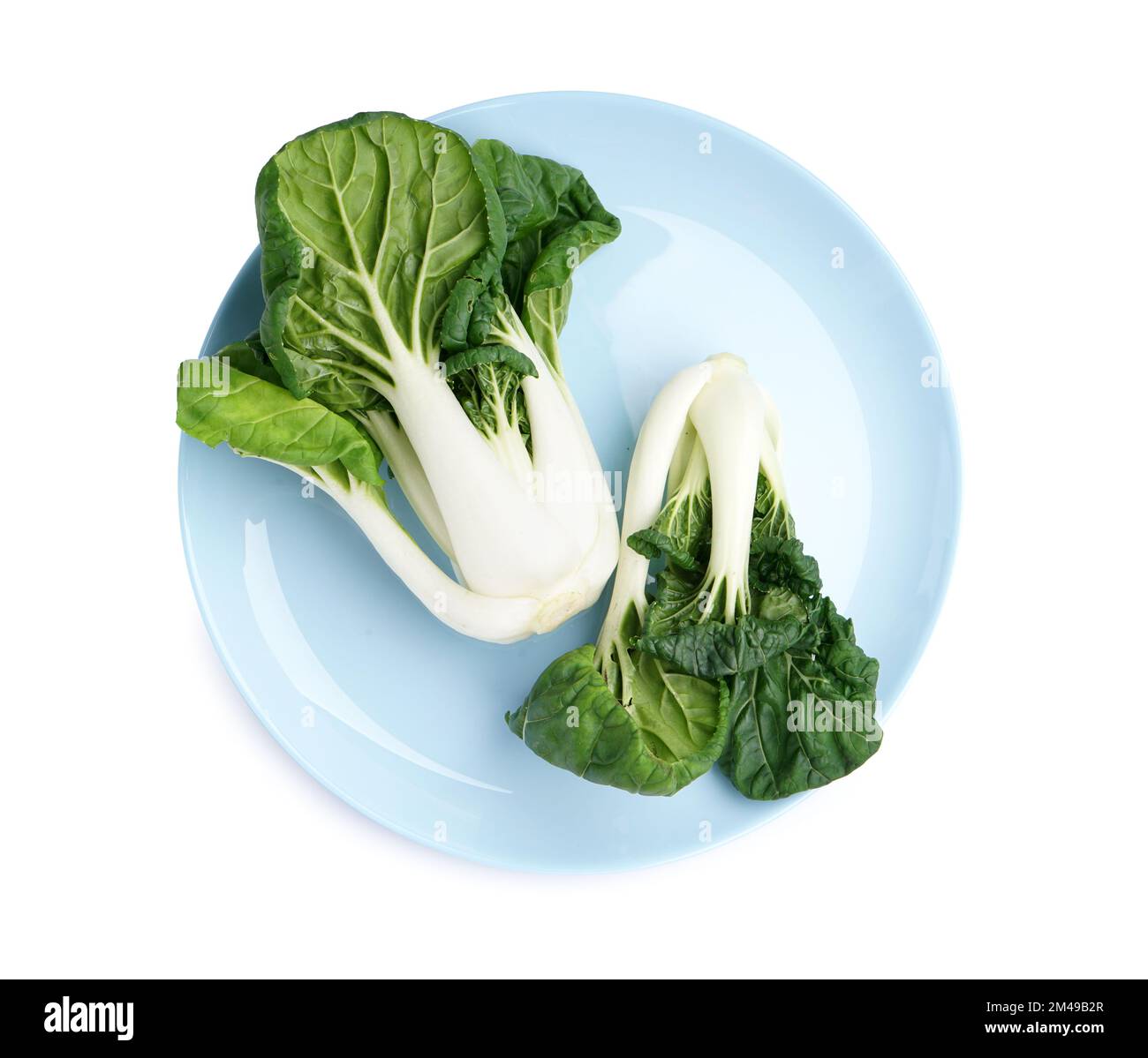 Plate of fresh pak choi cabbage on white background Stock Photo - Alamy