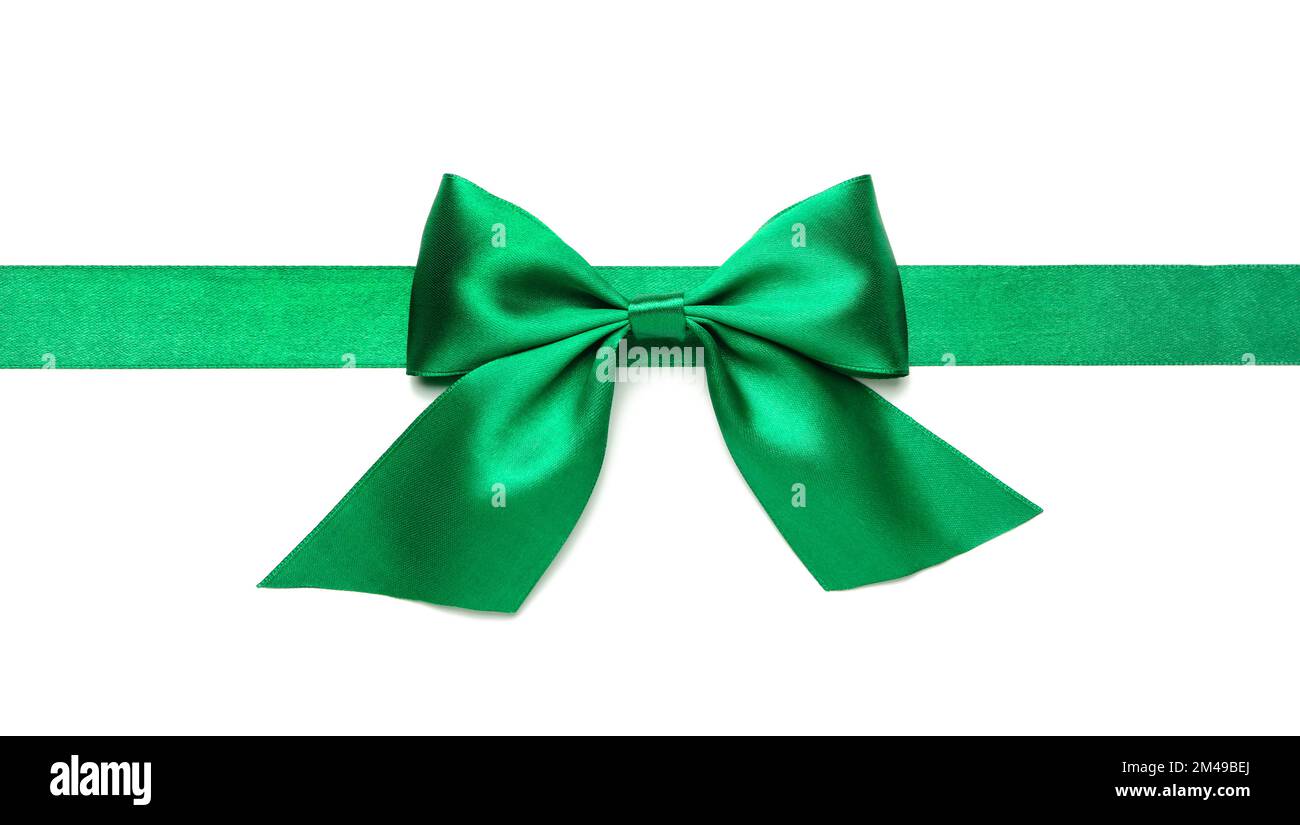 Green ribbon with beautiful bow on white background Stock Photo - Alamy
