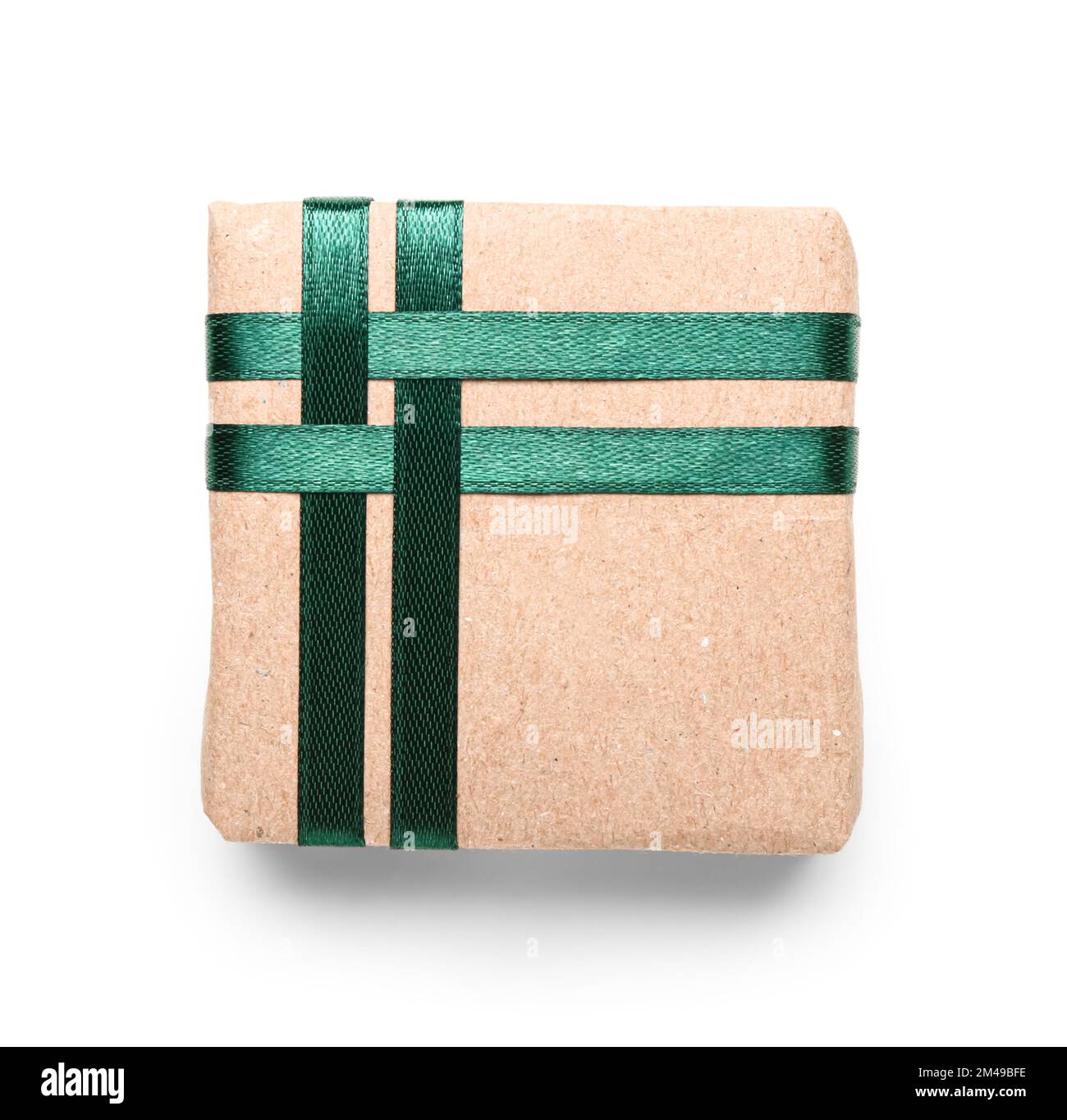 Gift box tied with beautiful green ribbon on white background Stock ...