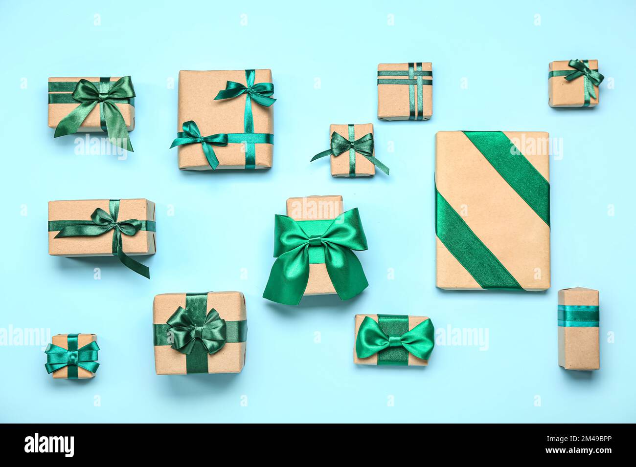 Composition with different gift boxes on color background Stock Photo ...