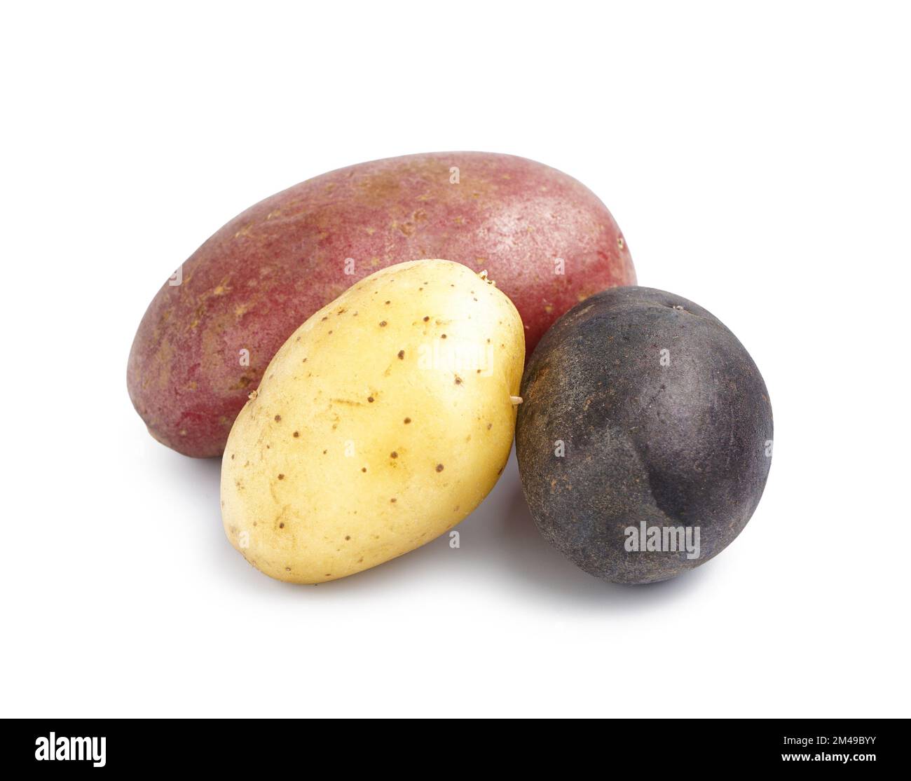 Different types of raw potatoes on white background Stock Photo - Alamy