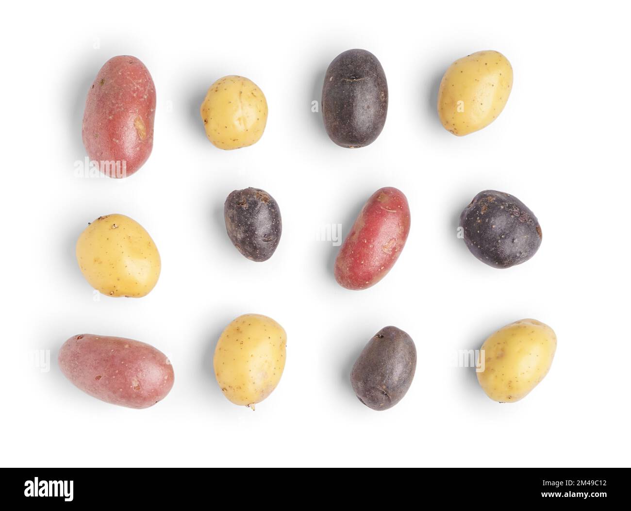 Composition with different types of raw potatoes on white background ...