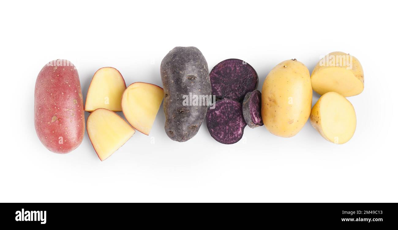 Different types of raw potatoes isolated on white background Stock ...