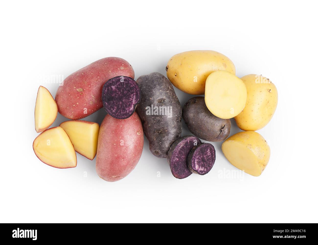 Different types of raw potatoes isolated on white background Stock ...