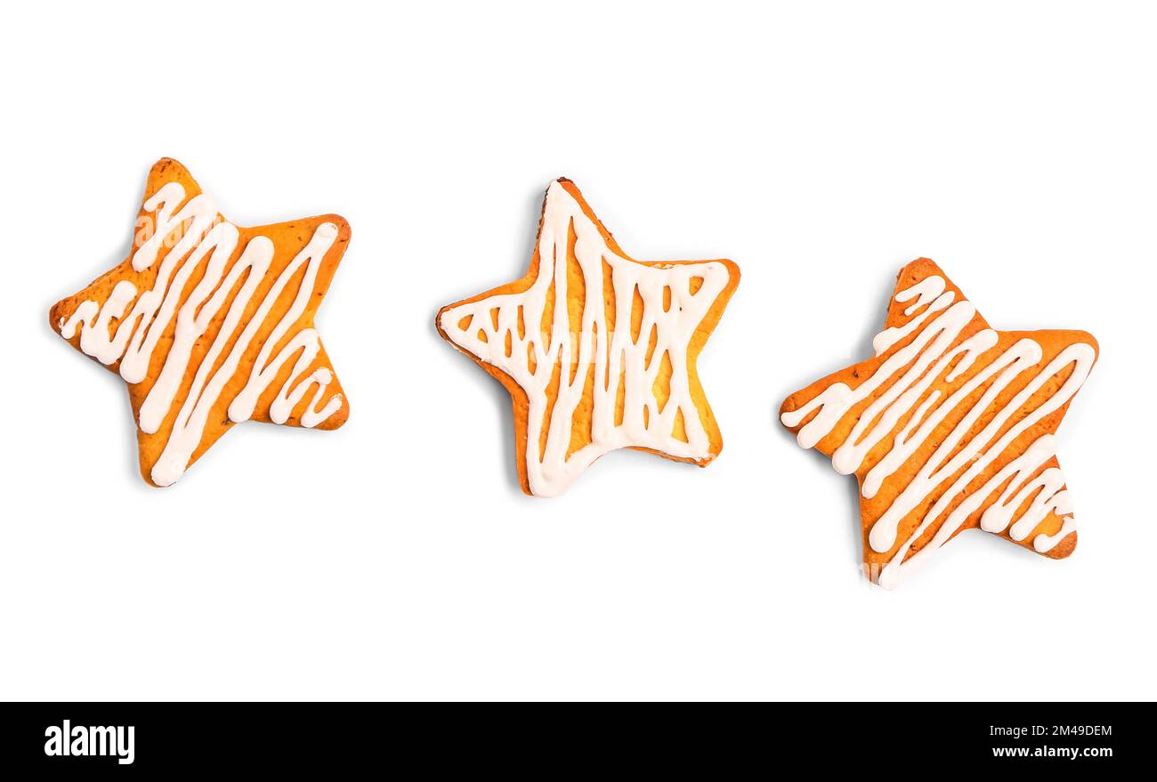 Tasty Christmas cookies in shape of stars on white background Stock ...