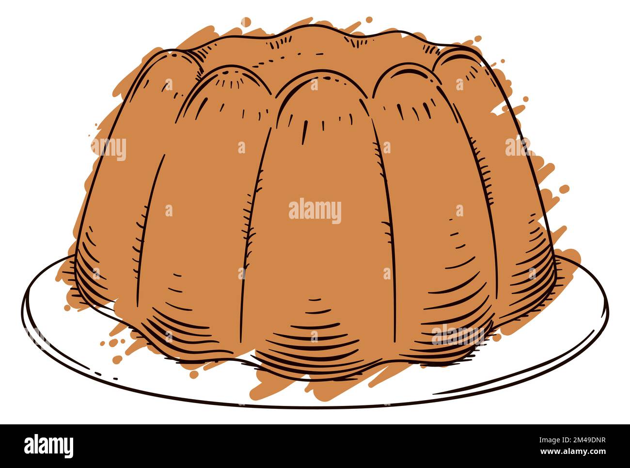 Custard served in a plate in hand drawn style with orange brushstroke ...