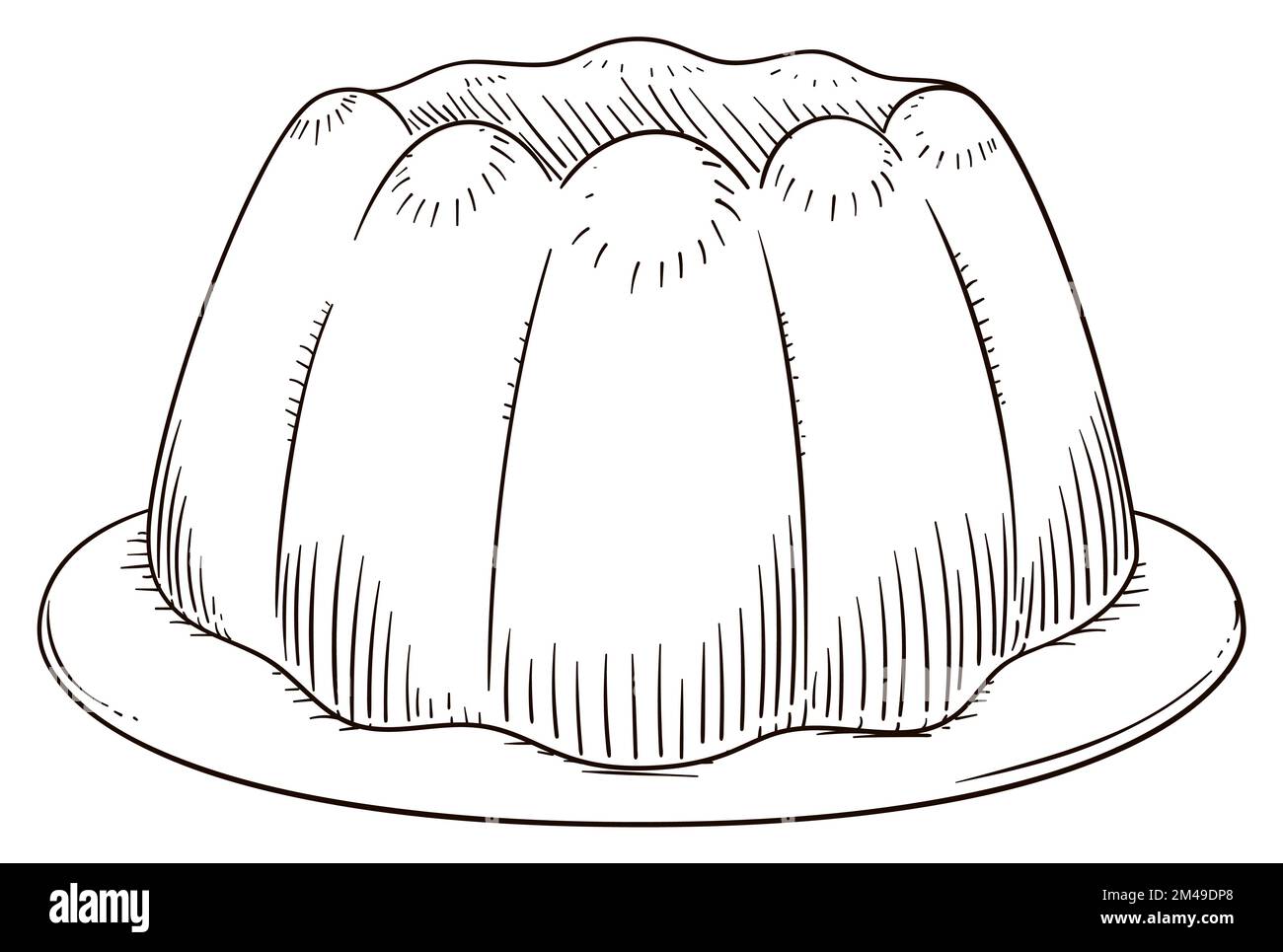 Drawing of a tasty custard served in a plate. Isolated design in hand ...