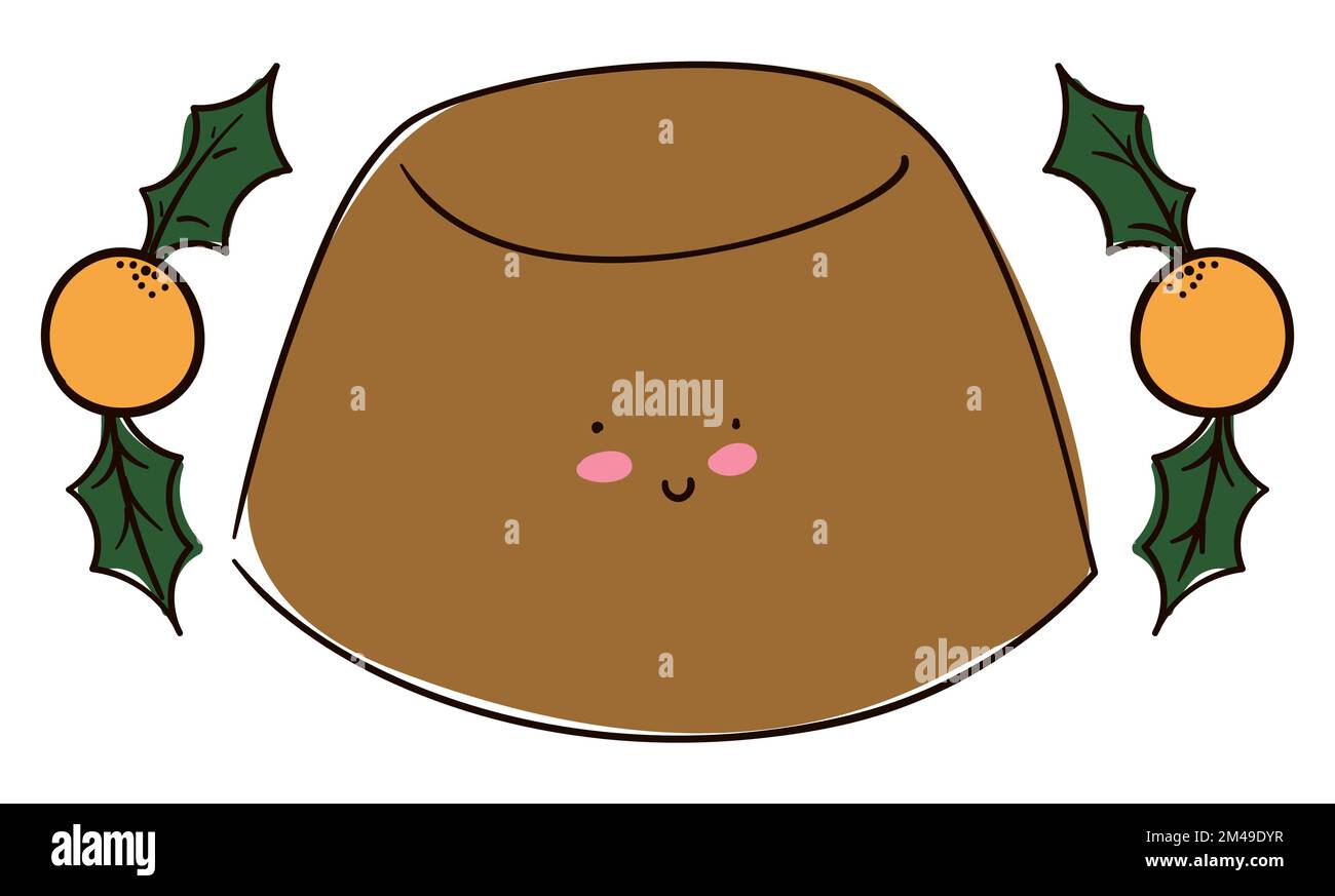 Cute and blushed caramel custard with smiling face, decorated with ...