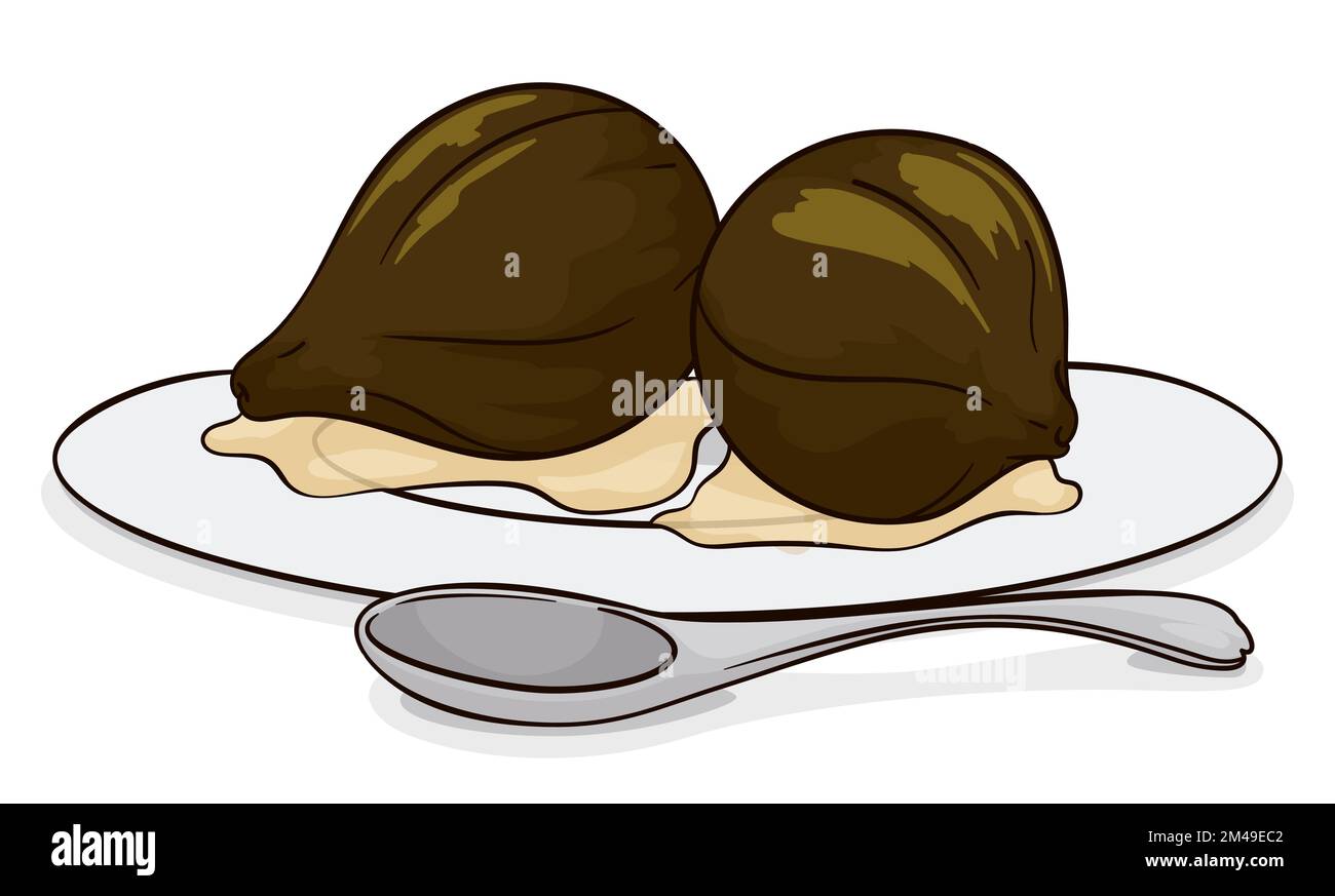 Delicious figs -also called breva- dessert served in a plate, covered ...