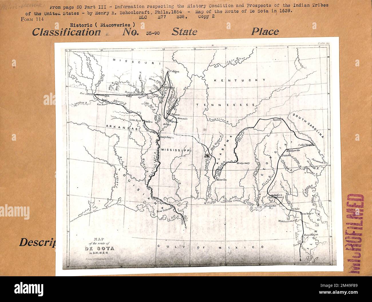 Map of the Route of De Sota in 1639, 40, & 41, Drawn By S. Eastman ...