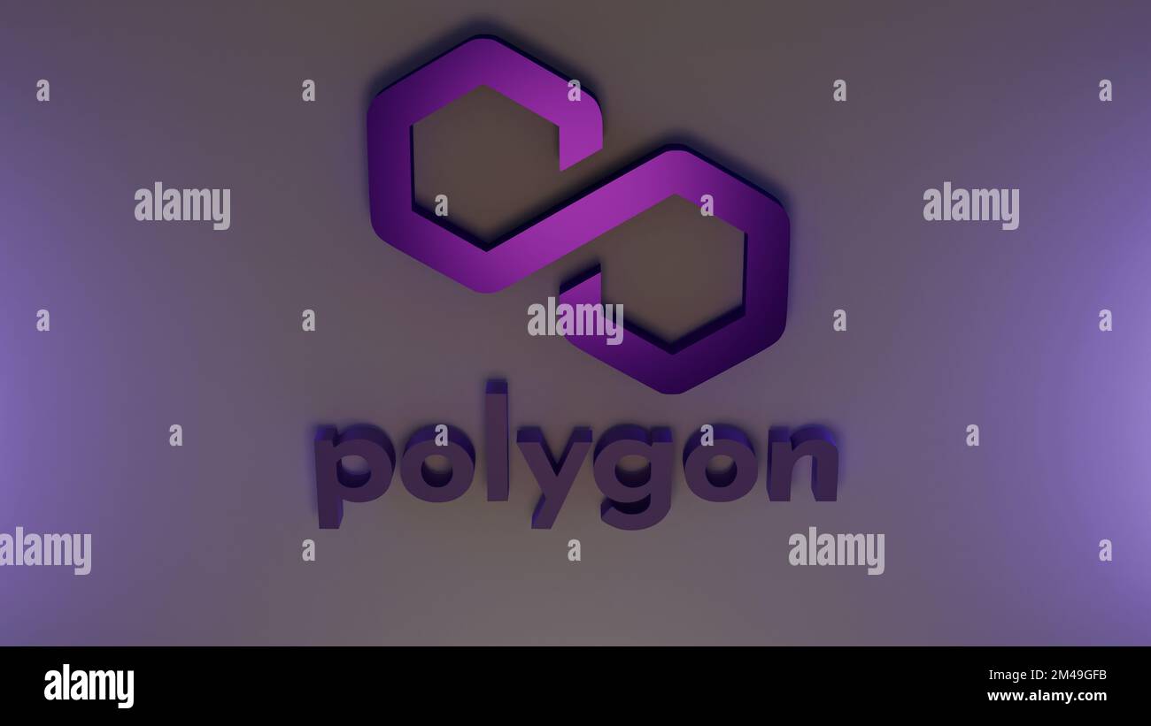 Polygon logo and coins on dark background with shiny details Stock ...