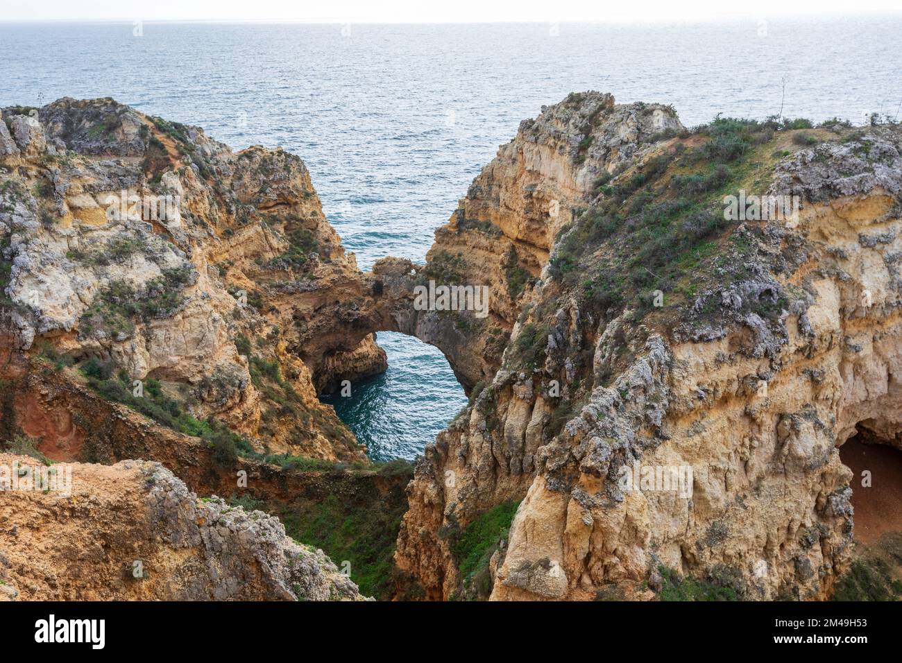 Dramatic view of a rugged Atlantic ocean coastline in Portugal Algarve ...