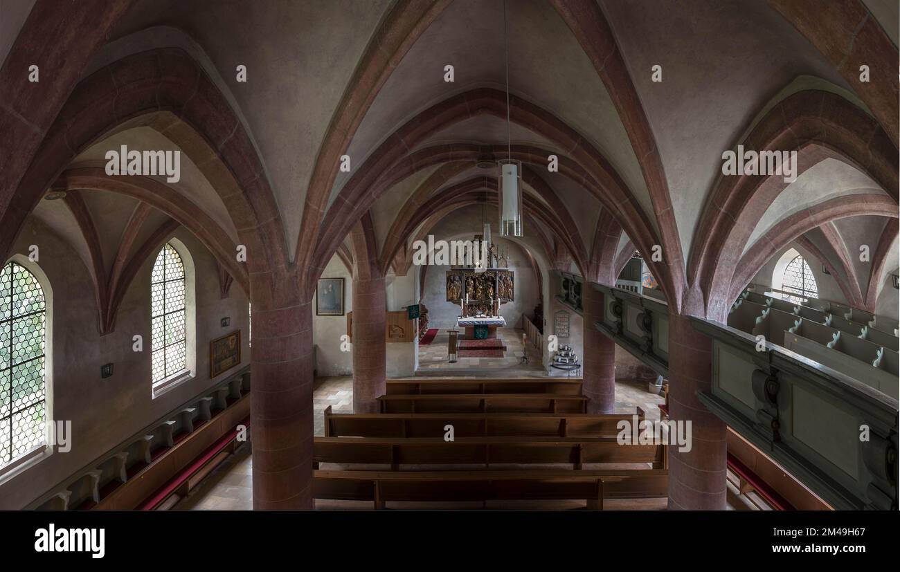 Interior with vault and altar of the late Gothic hall church from 1488 ...
