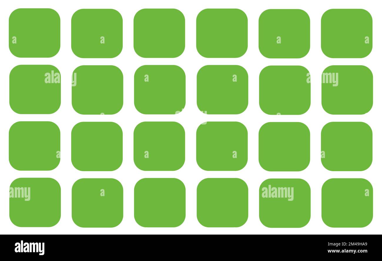An illustration of green squares with rounded corners on white ...