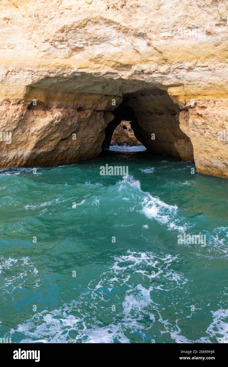 Dramatic view of a rugged Atlantic ocean coastline in Portugal Algarve ...