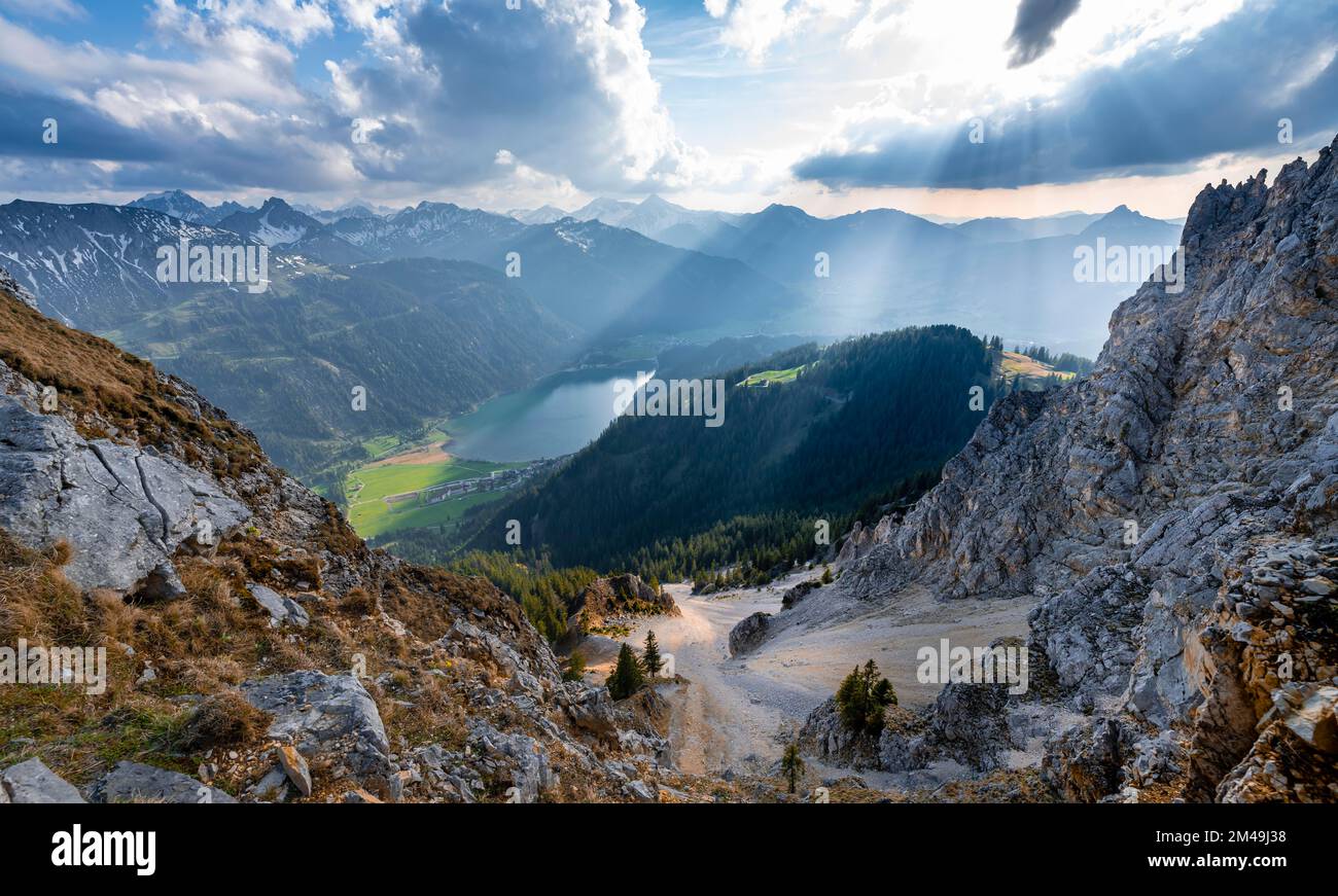 View of Lake Halder and the Allgaeu Alps, Friedberger Klettersteig ...