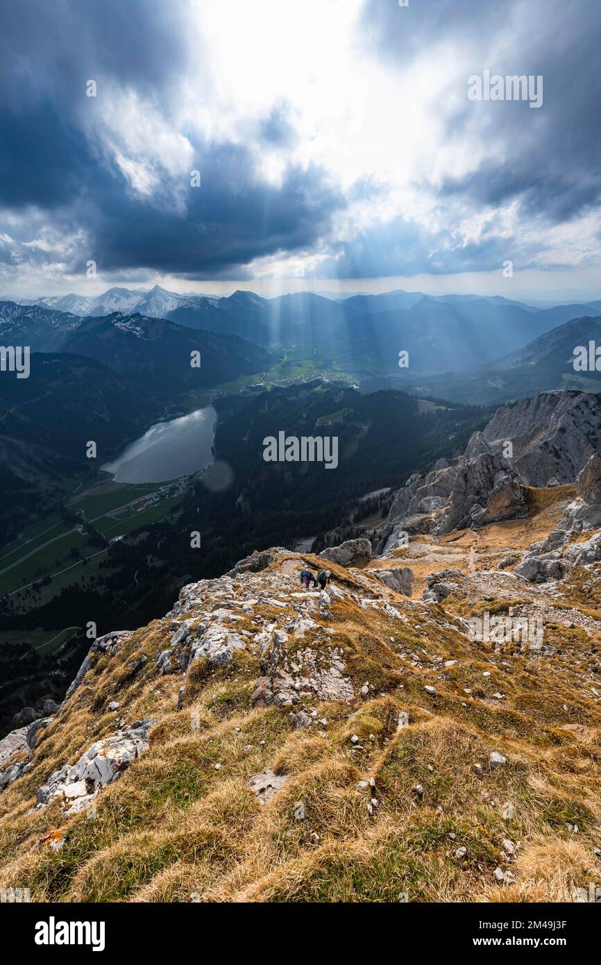 View of Lake Halder and the Allgaeu Alps, from the Rote Flueh summit ...