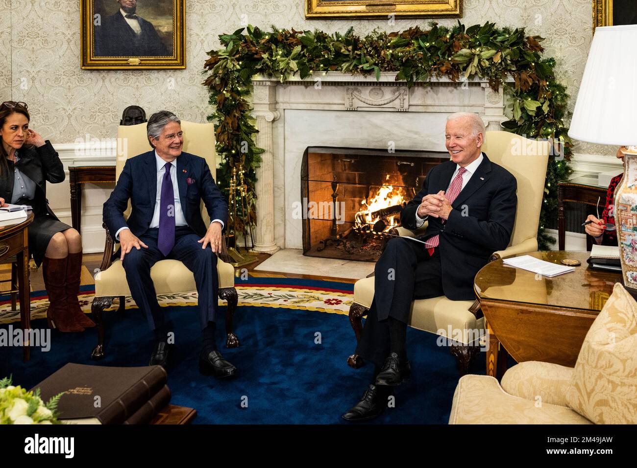 Washington, DC, December 19, 2022, US President Joe Biden (R) meets with Ecuadorian President ...
